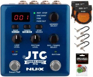 briskdrop nux jtc pro drum & loop pedal bundle with 2 mxr instrument cables, 3 mxr patch cables and dunlop pick pack, jtcprobundle1