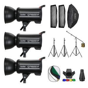 godox 3 pack qt600ii 1800ws 2.4g ttl speedlite studio flash strobe light bowens mount kit,gn76 1/8000s hhs,recycle in 0.05-0.9 sec for studio shooting, location and portrait photography