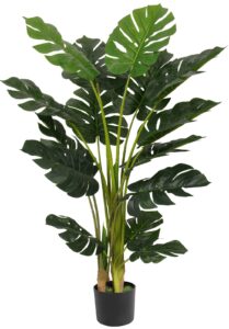 viagdo artificial monstera deliciosa plant 43in tall 11 decorative split leaves plant faux swiss cheese plant fake tropical monstera palm tree for home office living room garden floor decor, 2pack