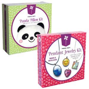 panda pillow kit & pendant jewelry making kit bundle - fun diy arts and crafts project for kids ages 6 7 8 9 10 11 12 - great gifts for all occasions