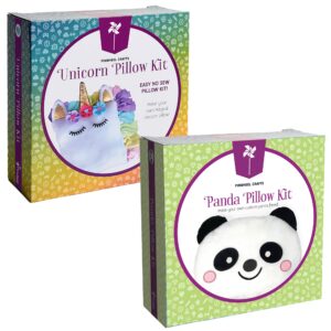 unicorn pillow kit & panda pillow kit bundle - fun diy arts and crafts project for kids ages 6 7 8 9 10 11 12 - great gifts for all occasions