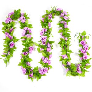 10 pack/78.7 ft(total) flower garland rose vine, shitime lifelike silk artificial hanging flower vines rose garland for wedding arch bedroom party home garden wall hotel office decor (purple)