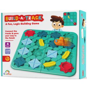 cooltoys build-a-track brain teaser puzzles for kids ages 4-8 - educational smart logic board game for children, 4 levels & 100+ skill-building challenges, fun home & travel boys & girls stem activity