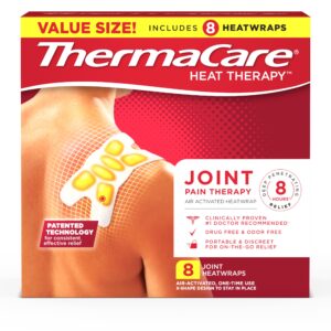 thermacare adhesive portable heating pad, disposable joint therapy pain relief heat patches, multi-purpose heat wraps, hsa/fsa eligible & approved, 8 count