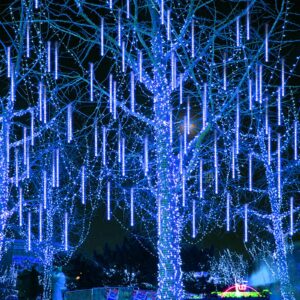 led rain light 80cm 8 tubes 576 led snow fall lighting outdoor christmas lights cascading icicle string light for indoor outdoor wedding garden tree home decor, blue