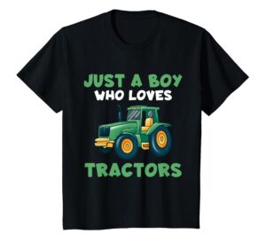 kids farm lifestyle just a boy who loves tractors t-shirt