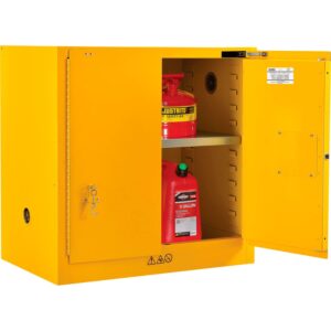 global industrial flammable cabinet, self close single door, 22 gallon, 35"wx33"dx35"h