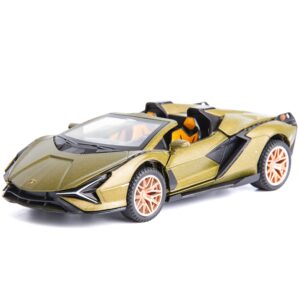 wakakac diecast car compatible for sian roadster 1/32 scale model car alloy pull back door opening vehicles with sound and light toy car for kids boys gift(army green)