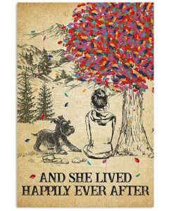 schnauzer and she lived happily ever after retro metal tin sign vintage sign for home coffee garden wall decor 8x12 inch