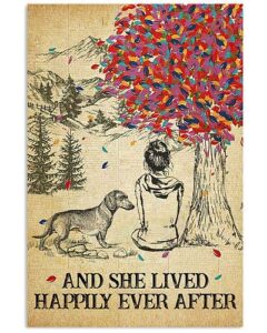 dachshund and she lived happily ever after retro metal tin sign vintage sign for home coffee garden wall decor 8x12 inch