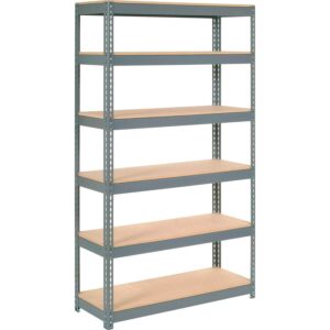 global industrial extra heavy duty shelving 48"w x 18"d x 96"h with 6 shelves, wood deck, gry