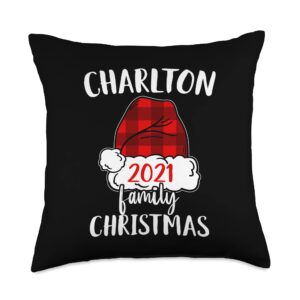 red plaid santa charlton family 2021 christmas christmas 2021 charlton matching pajama santa hat throw pillow, 18x18, multicolor