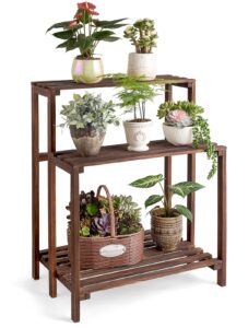 mkono wood plant stand 3 tier plant shelf indoor outdoor flower pot display shelf rack garden potting bench multiple ladder stand planter holder for home patio lawn living room corner balcony