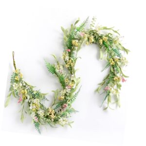 lohasbee spring garland, 5 feet artificial summer flower flora greenery garland with berries for indoor outdoor garden front door window home porch farmhouse wedding stair party decor