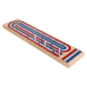 sterling games folding cribbage 3 track wooden cribbage board with red white blue pegs for 3 players