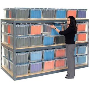 global industrial record storage rack 48"w x 24"d x 84"h with polyethylene file boxes, gray