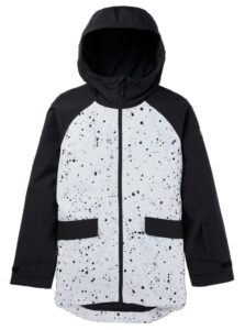 burton women's standard lalik 2l jacket, stout white spatter/true black, small