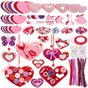 caydo 730pcs valentine day arts and crafts supplies for kids, including felt sheets pipe cleaners pom poms wiggle eyes feather for valentine's day craft and decorations