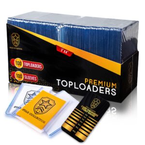 premium clear toploaders and penny sleeves (100 35 point thickness hard plastics ultra card protectors + 100 cards sleeves) for standard size pro sports collectible card