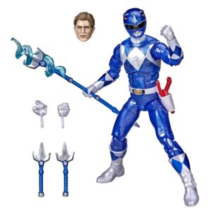 power rangers lightning collection 6-inch mighty morphin metallic blue ranger collectible action figure toy with accessories f2353