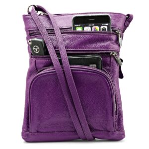 steeltime unisex super soft leather crossbody bag with 6 compartments & carrying strap | crossbody bags for women, men | bolsos para mujer | purple