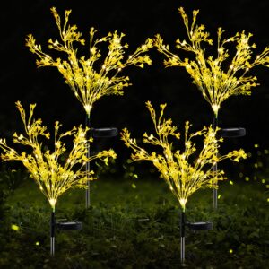 4 pcs solar canola flowers lights- 30" solar garden lights outdoor decorative flowers stake lights warm white led night light for garden patio yard lawn porch walkway spring landscape decoration