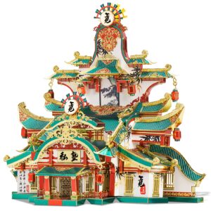 piececool 3d puzzles for adults,chinese traditional building model kits to build for teenagers difficult 3d metal puzzle educational toys gift home decor (white&green)