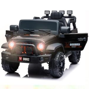 kids 12v ride on truck, battery powered electric ride on car with parent remote control,3 speeds, led lights, mp3 player (black)