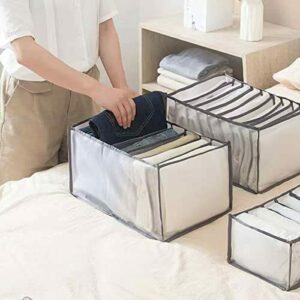 ancokki wardrobe clothes organizer, 7 grids visible clothes organizer drawers for jeans, leggings, t-shirt, skirt, compartment storage box 2 pack (leggings grid 2 pack, grey)