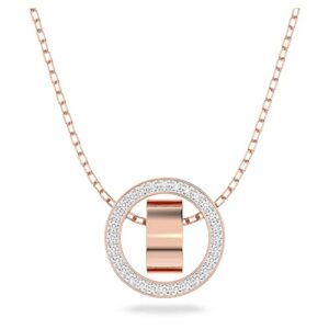 swarovski dextera pendant necklace with double circle motif in rose gold tone and white crystal pavé on a rose gold-tone finish chain, part of the dextera collection