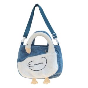 xackwuero cute plush goose bag funny cartoon goose purse tote handbag large capacity crossbody bag novelty purses for women (blue)