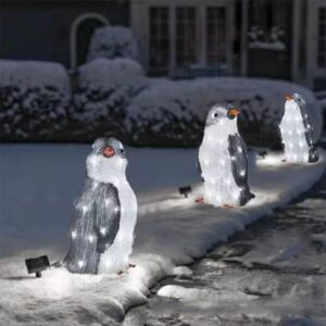 fzyuan solar lights for outdoor garden, 3d penguin lamp outdoor lawn decorative landscape led lights for garden patio yard pathway party holiday, 3 pack