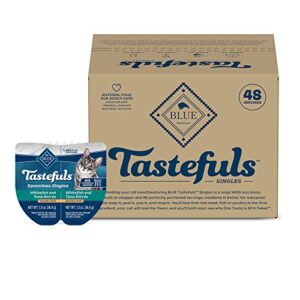 blue buffalo tastefuls spoonless singles natural wet cat food paté, 2.6-oz twin-pack trays, white fish & tuna entreé (24 count)