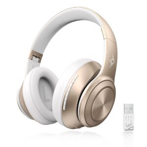 letton l13 wireless gaming headset for pc, ps4, nintendo switch, long lasting battery up to 40 hours, 7.1 surround sound, memory foam, detachable noise cancelling microphone with(white gold)