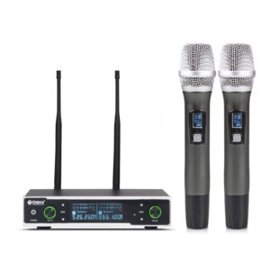 d debra audio r202 uhf wireless handheld microphone system, 2x100 channels metal dual professional cordless dynamic mic for home karaoke dj meeting party church, 320ft