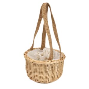 xiaolajiao wicker bag, straw purse, rattan basket, handwoven beach bohemian shoulder purse with soft cloth pocket, round rattan bag picnic basket for women, kids