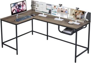 wohomo l shaped desk 65 inch no screw quick lock computer desk with storage basket gaming corner writing workstation table with shelf for home office easy to assemble, walnut