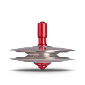 ufo tops - height 611 | metal spinning top | inspired by the 1986 soviet union ufo incident | raw stainless steel ufo body and fireball red power core™