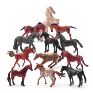 wonwontoys 12pcs realstic mini horse figurines toy palyset arabian horse hannover horse morgan stallion solid steed model set early educational cognitive toy for kids