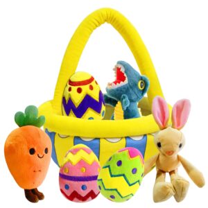 cherislpy 7 pcs easter plush basket goodie bags stuffers plushies playset basket fillers toys for party favor, plush easter bunny eggs for kids