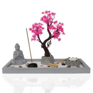 zen garden incense holder with a mini buddha statue and a tealight candle holder - beautiful zen garden for desk, meditation gifts, zen decor, and japanese art