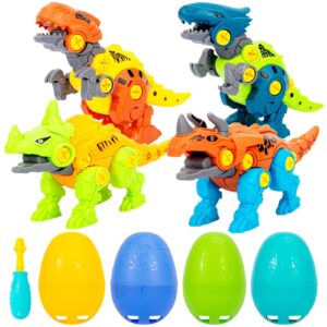 4pack easter eggs prefilled with take apart dinosaur toys for kids,easter dinosaur egg dinosaur building kit for easter party favors, easter basket stuffers, easter egg fillers, easter eggs hunt.