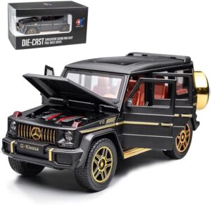 erock exquisite car model 1/24 benz g63 amg model car, zinc alloy pull back toy car with sound and light for kids boy girl gift (black)