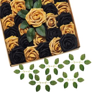 cosybeau roses artificial fake rose flowers 50 pcs for christmas decorations bouquets wedding centerpieces arrangements party home decor (black)