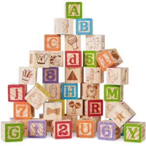 best choice products 40-piece kids wooden abc block set, building education construction alphabet letters & stem toy for toddlers w/carrying case