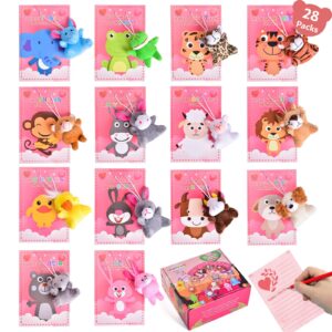 fun little toys 28 packs valentines mini plush toy set, cute stuffed animal for kids, valentine cards for students, classroom