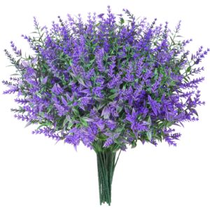 ivita 6pcs artificial lavender plant faux plastic purple flowers uv resistant lifelike shrubs for home wedding kitchen garden patio window box office table centerpieces indoor outdoor decor