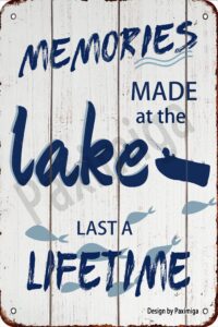 paximiga memories made at the lake last a lifetime 8x12'' metal vintage look decoration plaque sign for home kitchen bathroom farm garden garage inspirational quotes wall decor