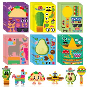 haooryx 36pcs make your own fiesta stickers sheet, make a face stickers game mexican fiesta cinco de mayo taco sticker mix and match cactus sticker for kids birthday party favor gift art craft rewards