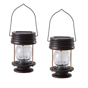 upgraded led vintage solar lantern, realistic flicker flame outdoor hanging garden lights solar powered camping night lights landscape decorative for yard patio terrace lawn, 2 pack